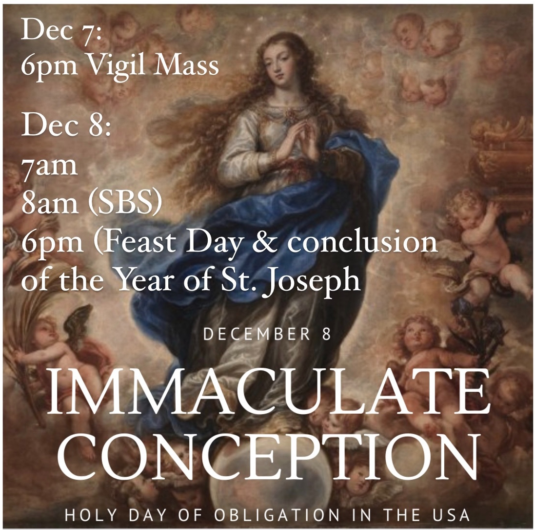 12/7 & 12/8 Immaculate Conception Masses – ST. BARNABAS CHURCH