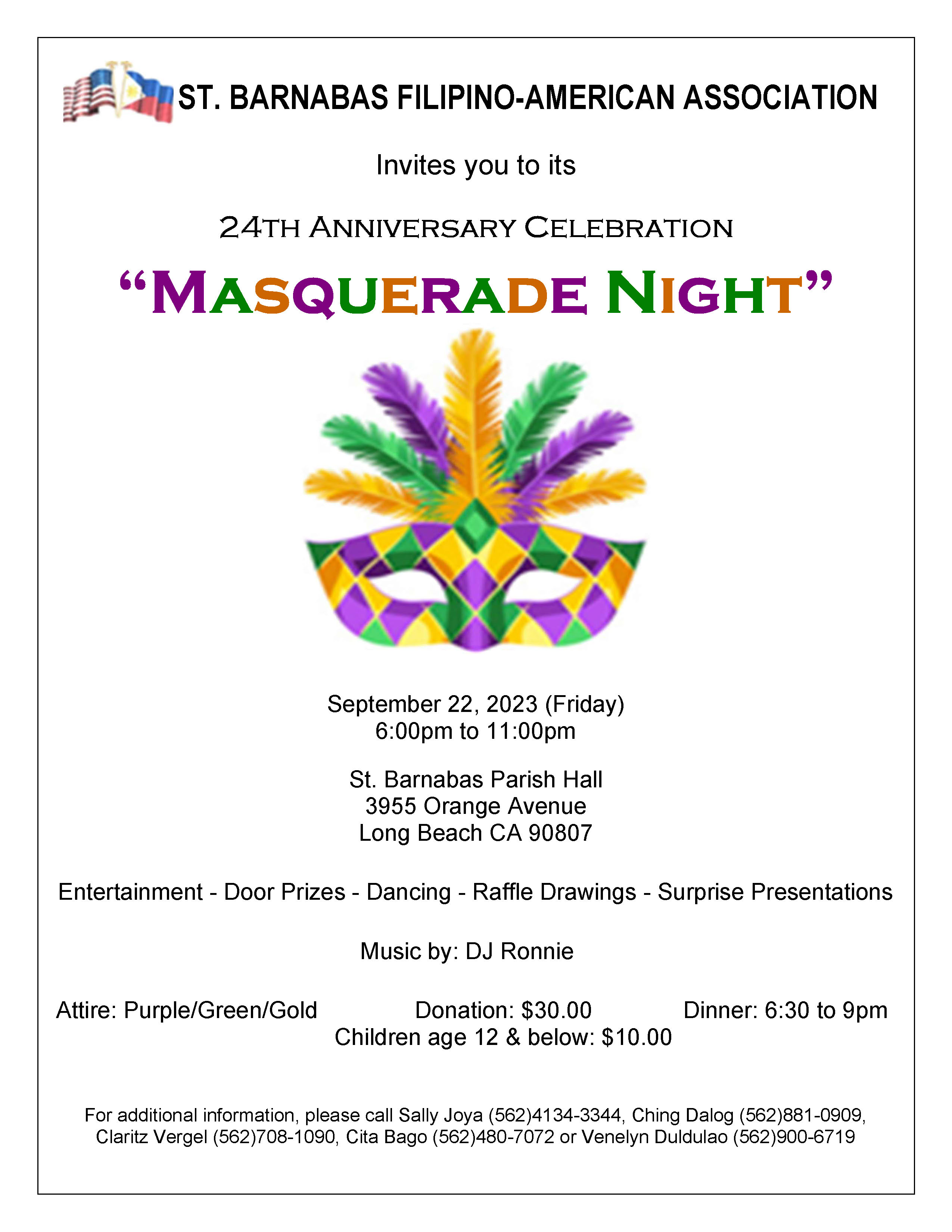 9/22 Fil-Am Masquerade Night – ST. BARNABAS CHURCH