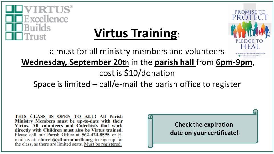 9/20 Virtus Training – ST. BARNABAS CHURCH