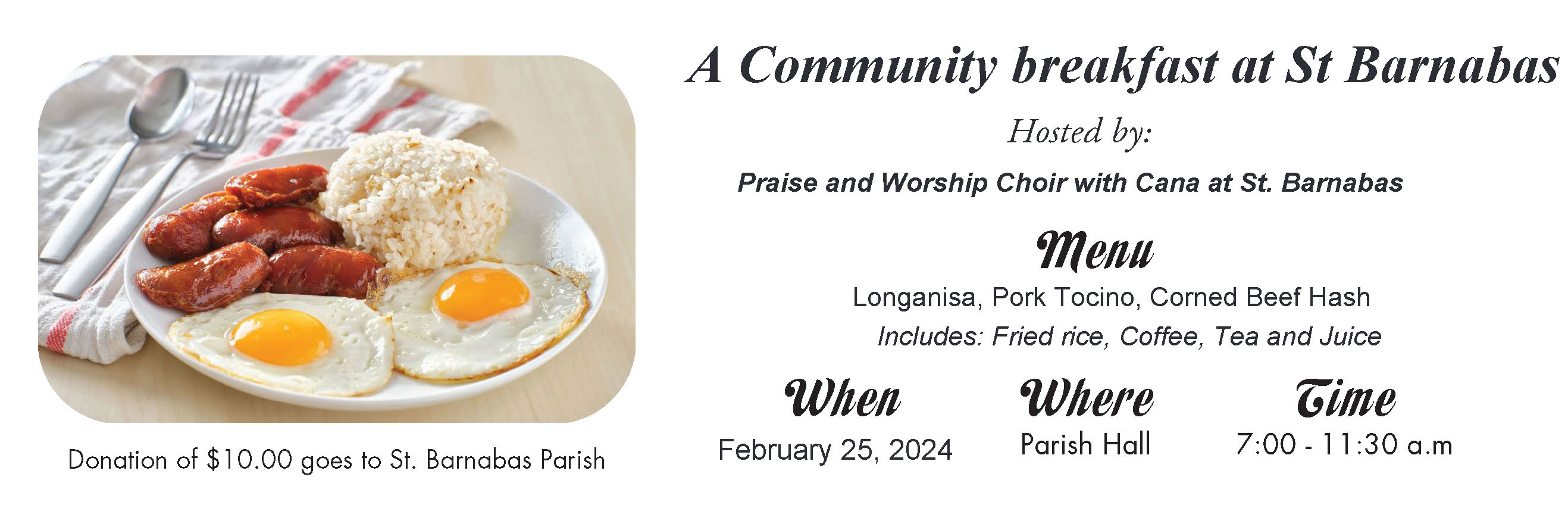 2/25 Community Breakfast – ST. BARNABAS CHURCH