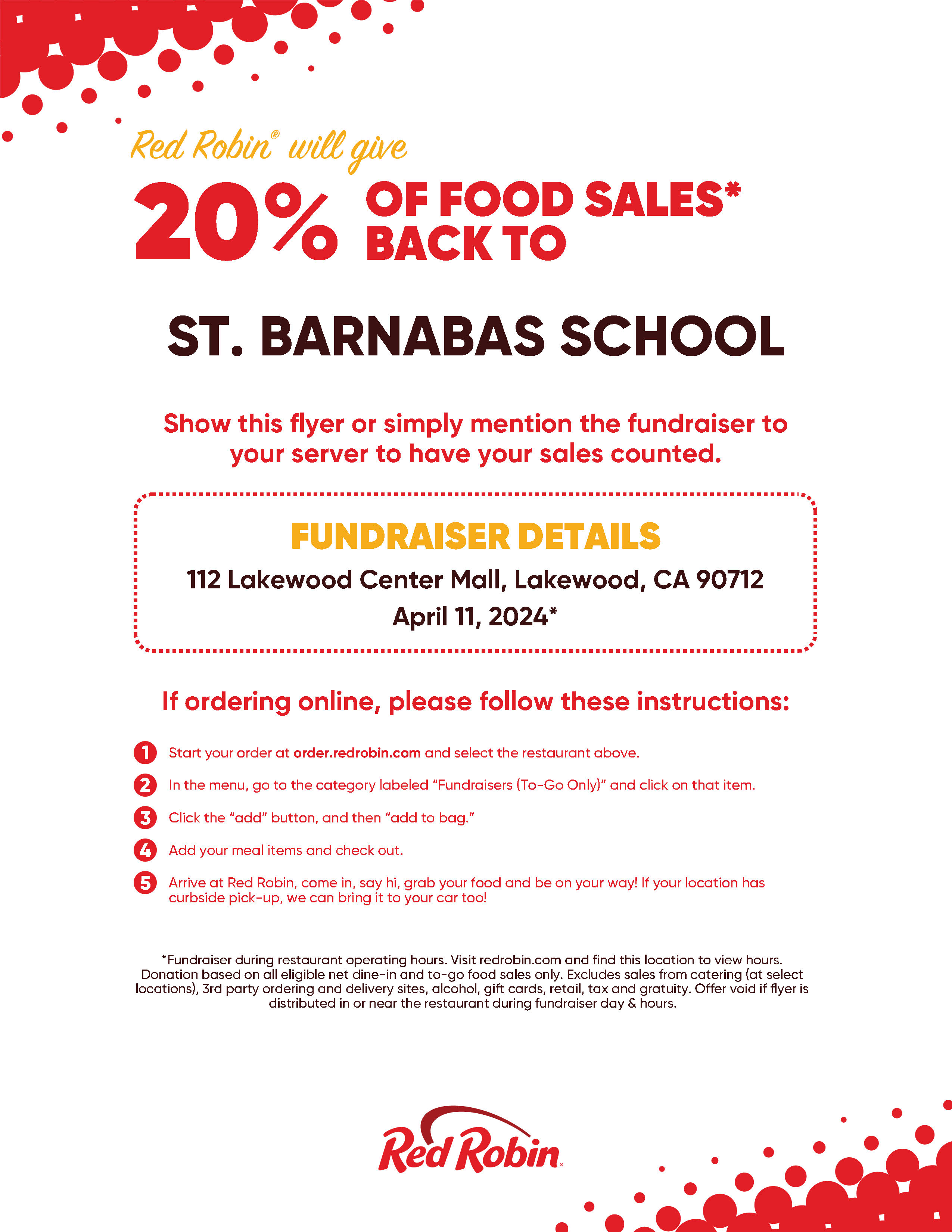 4/11 Red Robin Fundraiser – ST. BARNABAS CHURCH